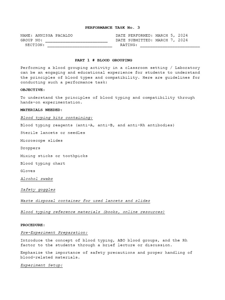 Performance Task No. 3 Docx Blood Grouping | PDF | Blood Type | Blood Transfusion