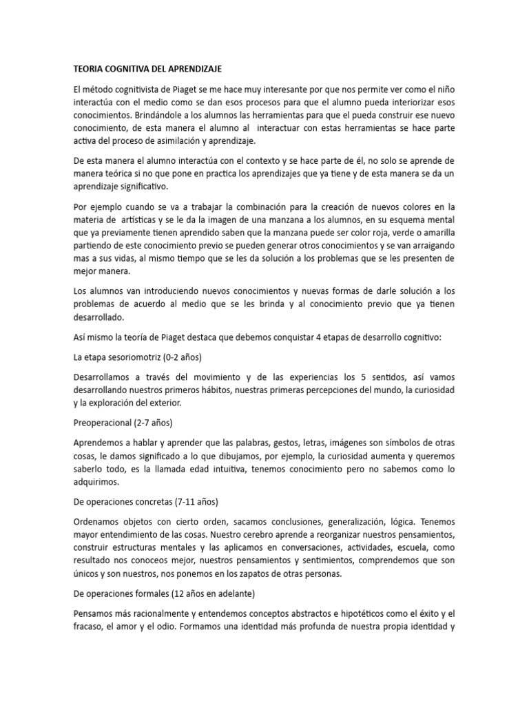 Tarea Teorias Del Aprendizaje | PDF | Aprendizaje | Pensamiento