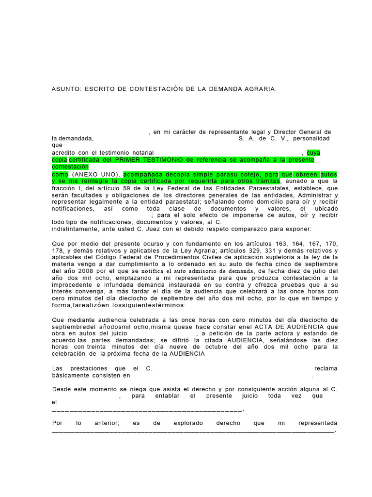 Contestación a Demanda Agraria | PDF | Demanda judicial | Gobierno