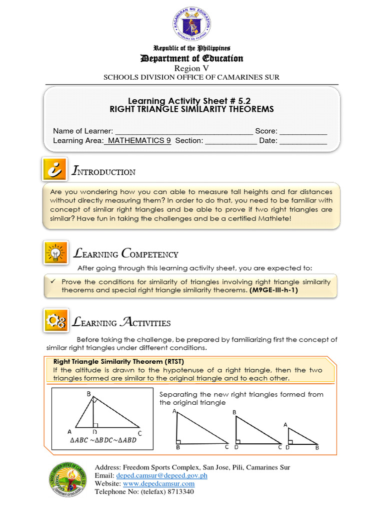 Right Triangle Similarity Theorems Guide | PDF | Triangle | Euclidean ...
