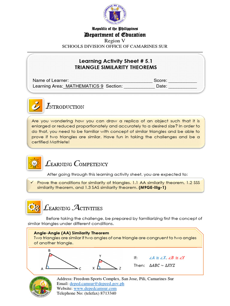 Triangle Similarity for Grade 9 | PDF | Classical Geometry | Elementary Mathematics