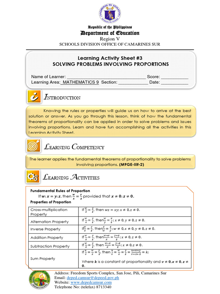 3 Solving Problems Involving Proportions | PDF | Ratio | Mathematics