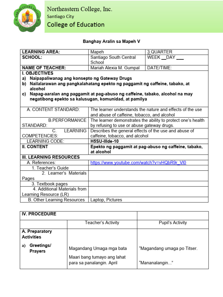 A Detailed Lesson Plan Format MAPEH | PDF