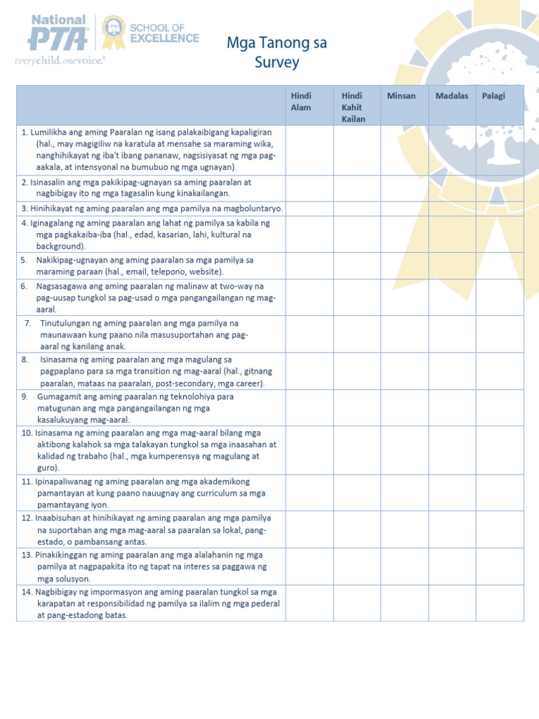 Survey Questions 2021 22 - Tagalog | PDF