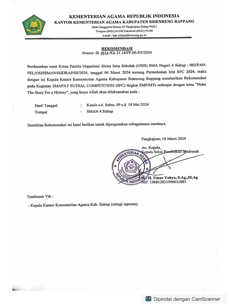 Rekomendasi Smapat Futsal Competition (SFC) Tingkat MTSSMP | PDF