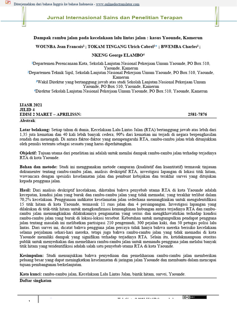Jurnal Internasional Dampak Rambu Jalan Pada Kecelakaan Lalin | PDF