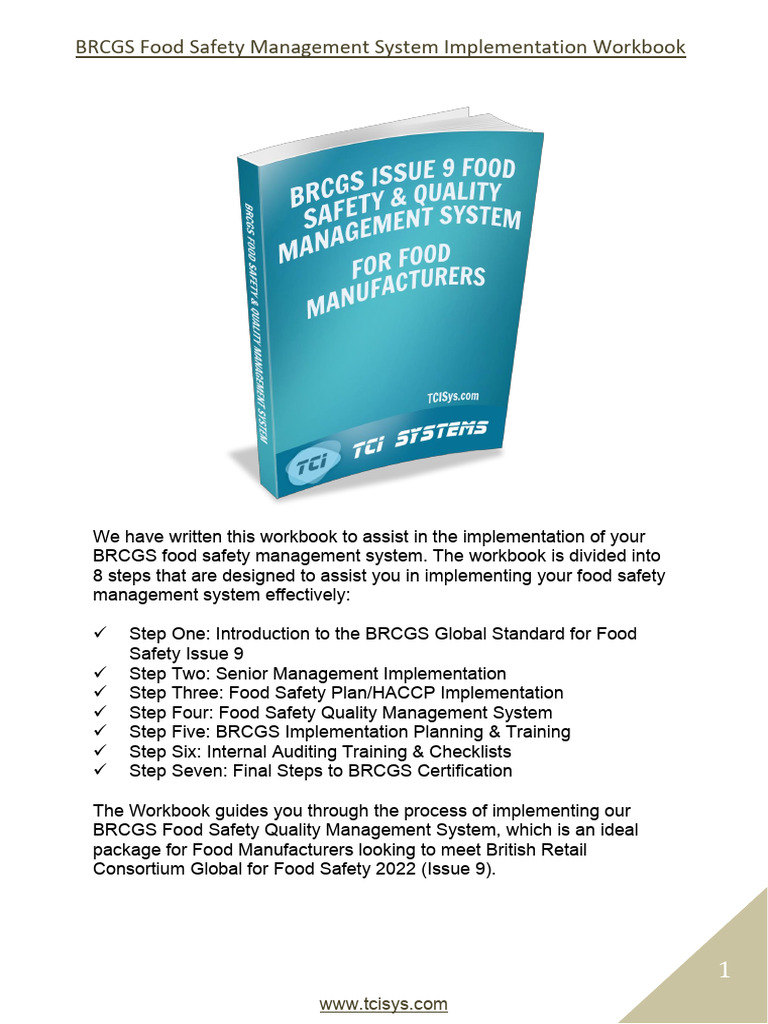 BRCGS Food Safety and Quality Management System Package Implementation Workbook | Download Free ...