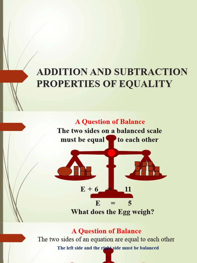 Addition and Subtraction Properties of Equality | PDF | Equations ...