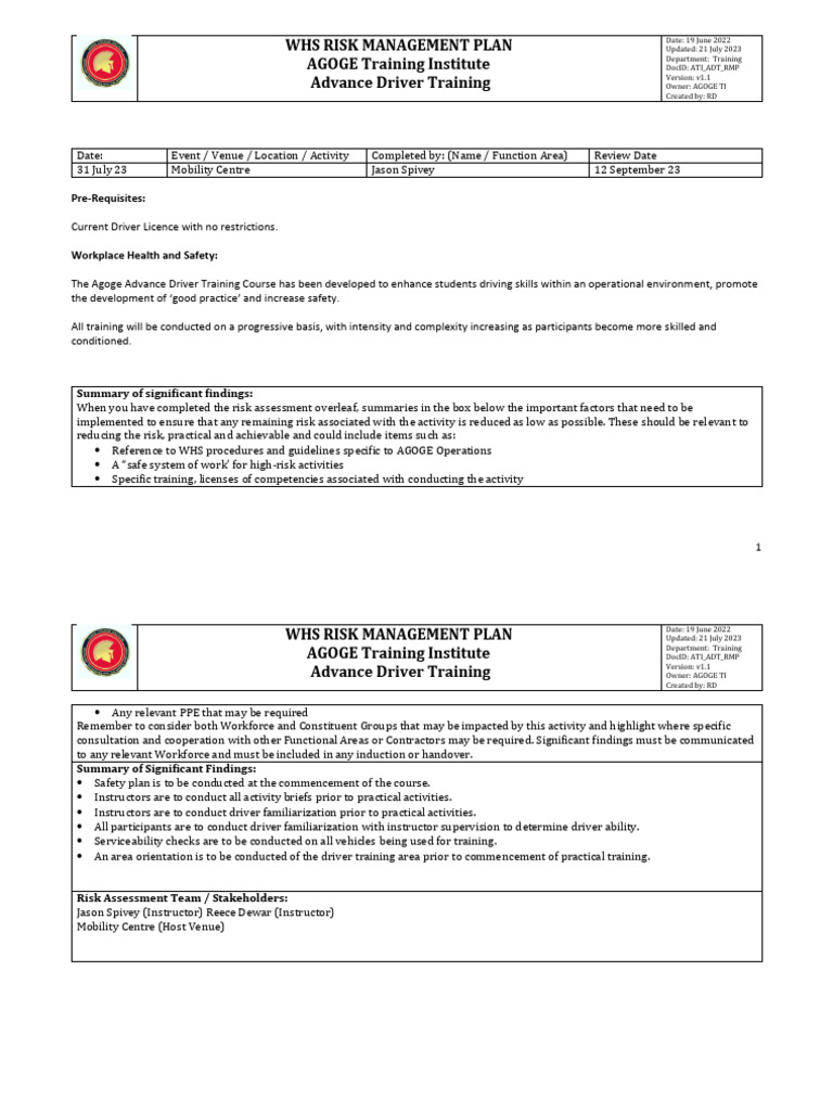 Night Driver Training Risk Assessment | PDF | Risk | Occupational ...