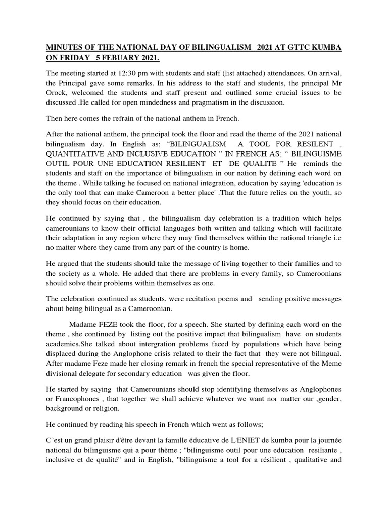 Minute or 2021 | PDF | Cameroon | Linguistics