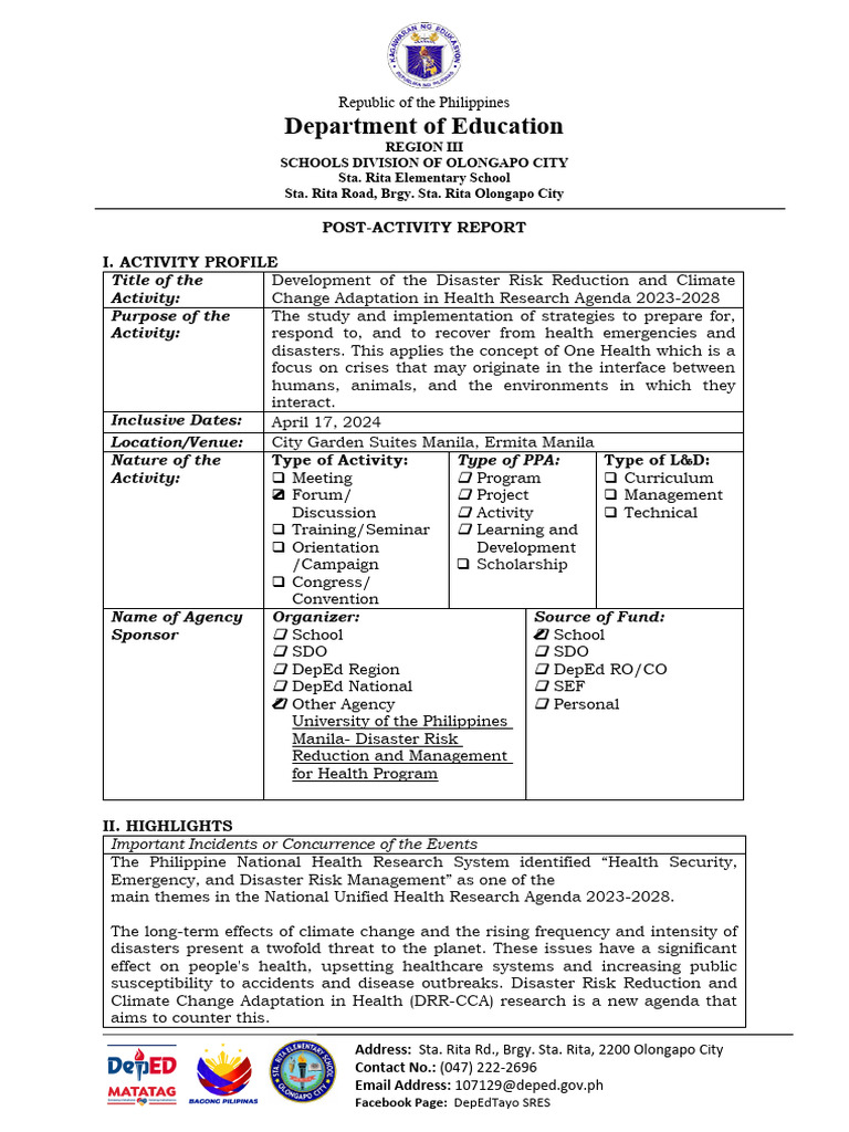 SRES Post Activity Report For Returning Participants | PDF | Climate ...