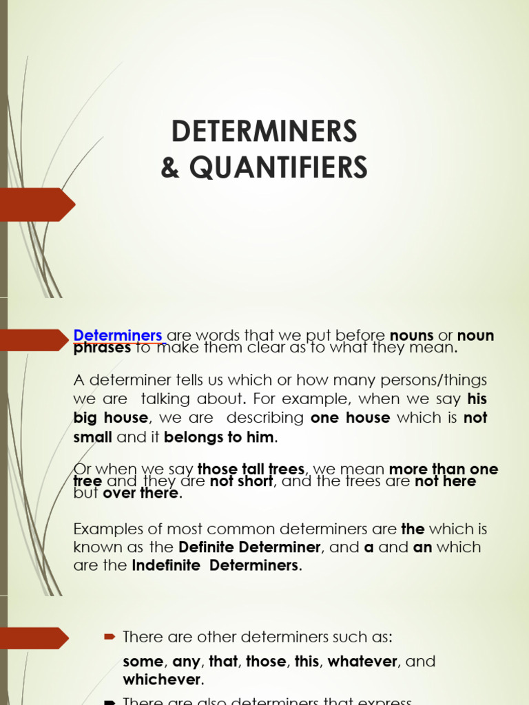 Grammar Guide: Determiners & Quantifiers | PDF | Languages | Foreign ...