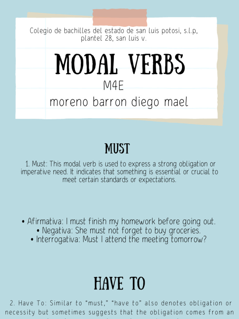Diego Mael Moreno Barron Modal Verbs | PDF | Verb | Semantic Units