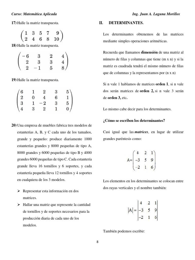 Sesion 2 de Mate Aplicada Determinantes-8-12 | PDF | Determinante ...