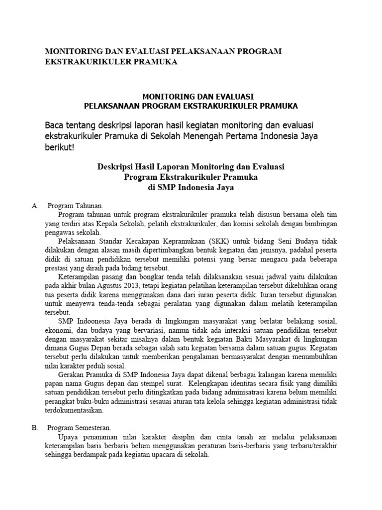 Monitoring Dan Evaluasi Pelaksanaan Program Ekstrakurikuler Pramuka | PDF
