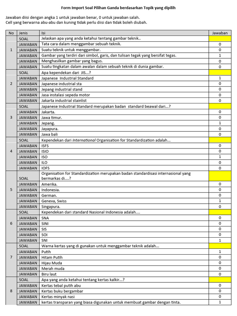 Form Import Soal Pilihan Ganda | PDF