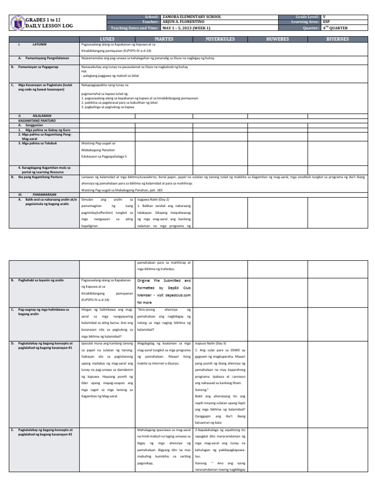 DLL - Esp 5 - Q4 - W1 | PDF