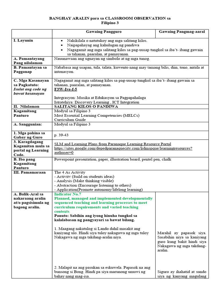 CO LESSON PLAN FILIPINO 3 | PDF