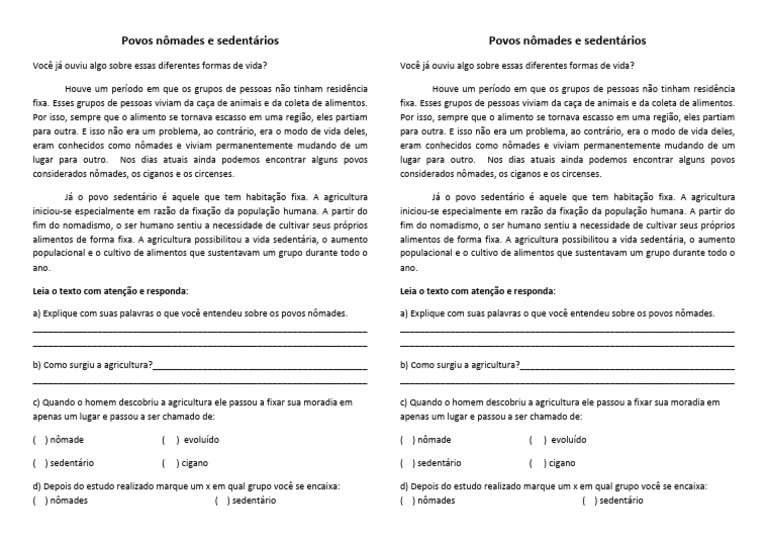 Nômades e Sedentários: Estilos de Vida | PDF | Nômade | Humano