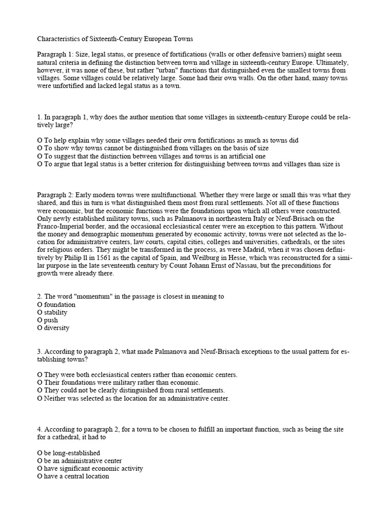 Characteristics of Sixteenth-Century European Towns | PDF | Village | Trade