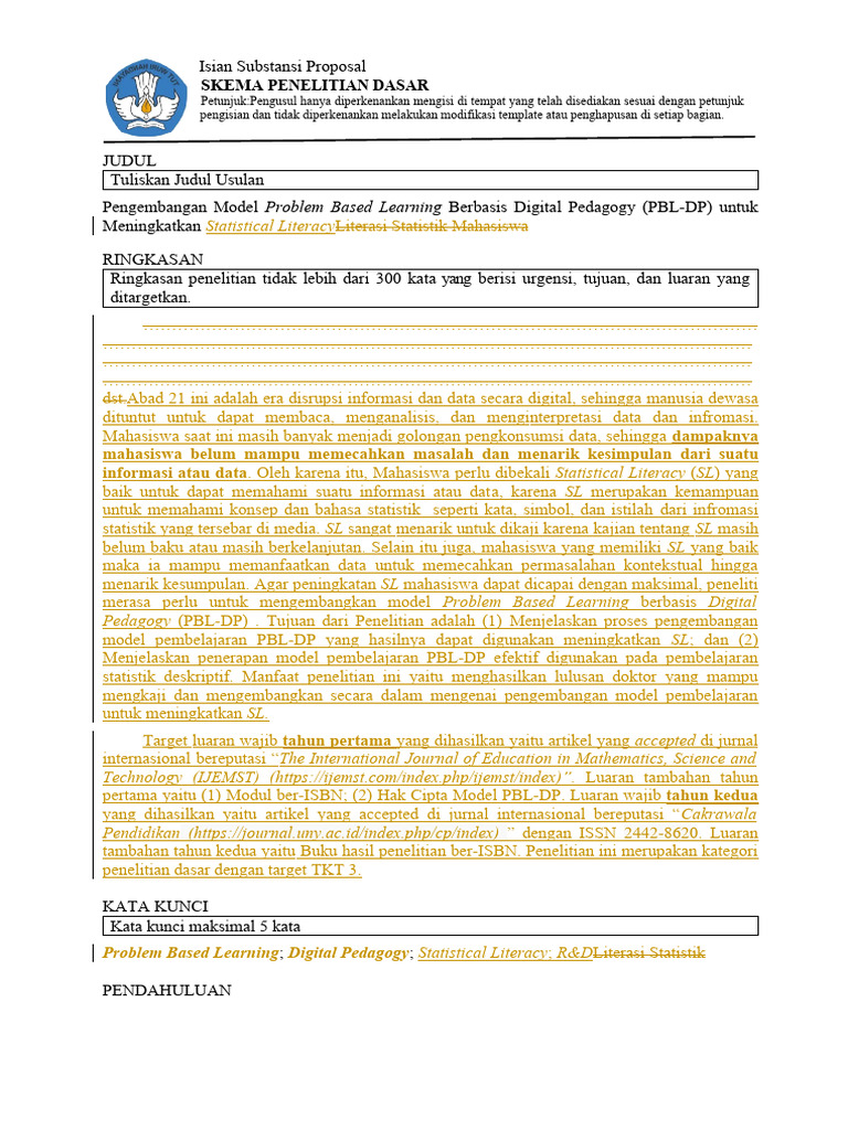 Isian Substansi Proposal Skema Dasar | PDF