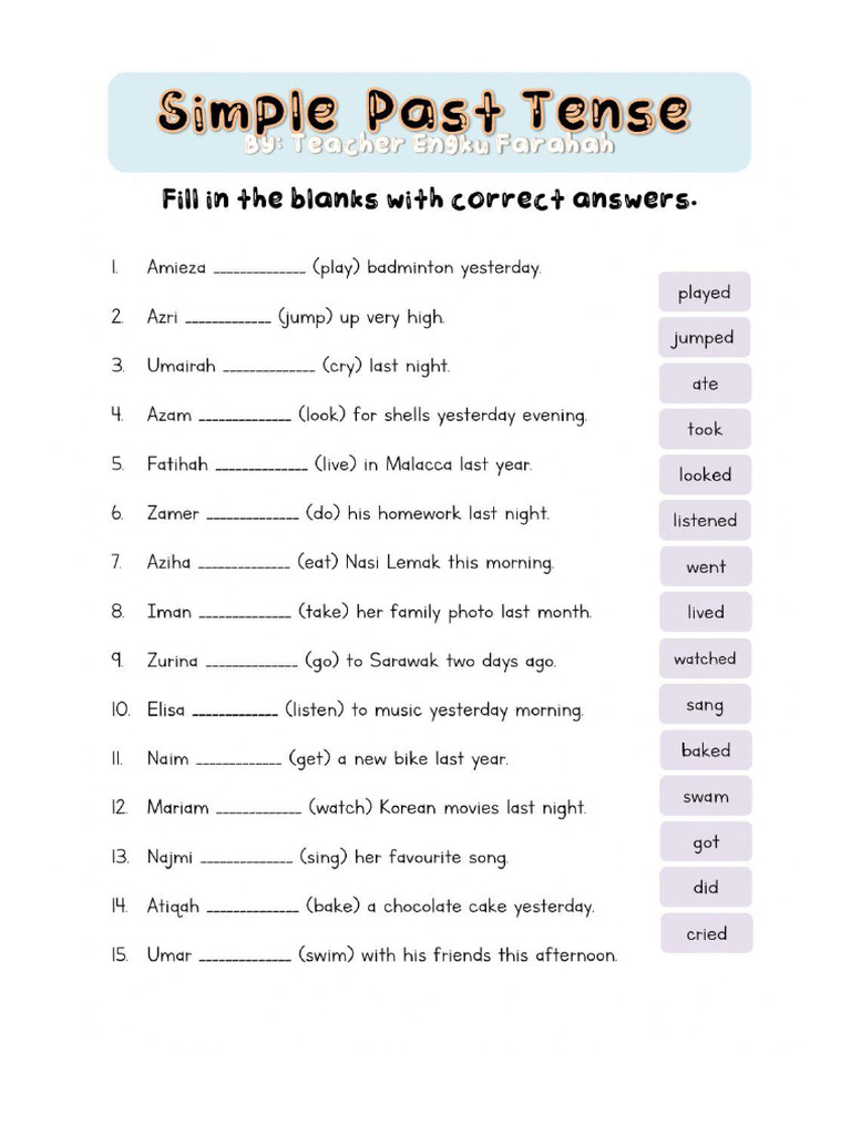 simple past tense práctica | PDF