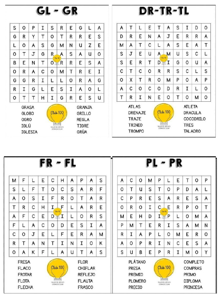 Sopa Letras Grupos Consonanticos | PDF