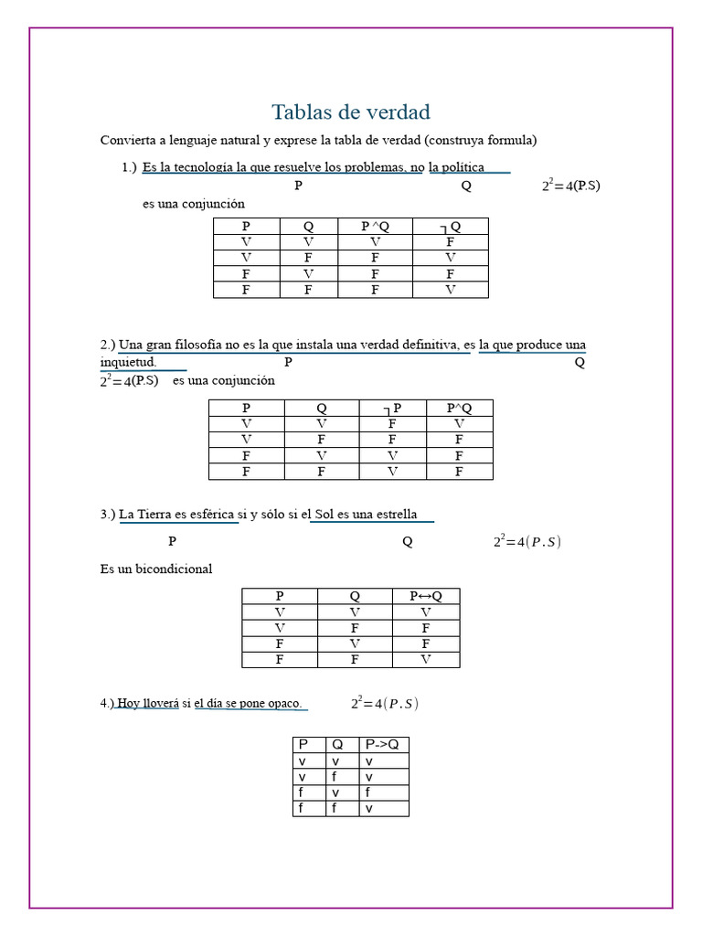 Tablas de Verdad | PDF | Lógica matemática | Semiótica
