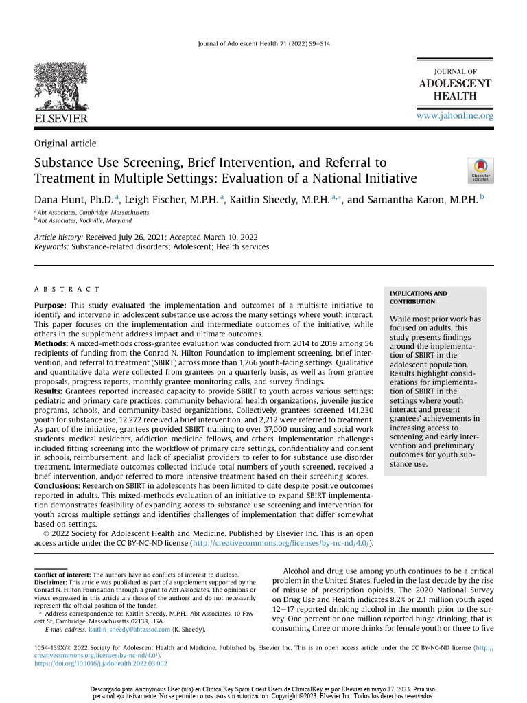 Substance Use Screening, Brief Intervention, and Referral To | PDF ...