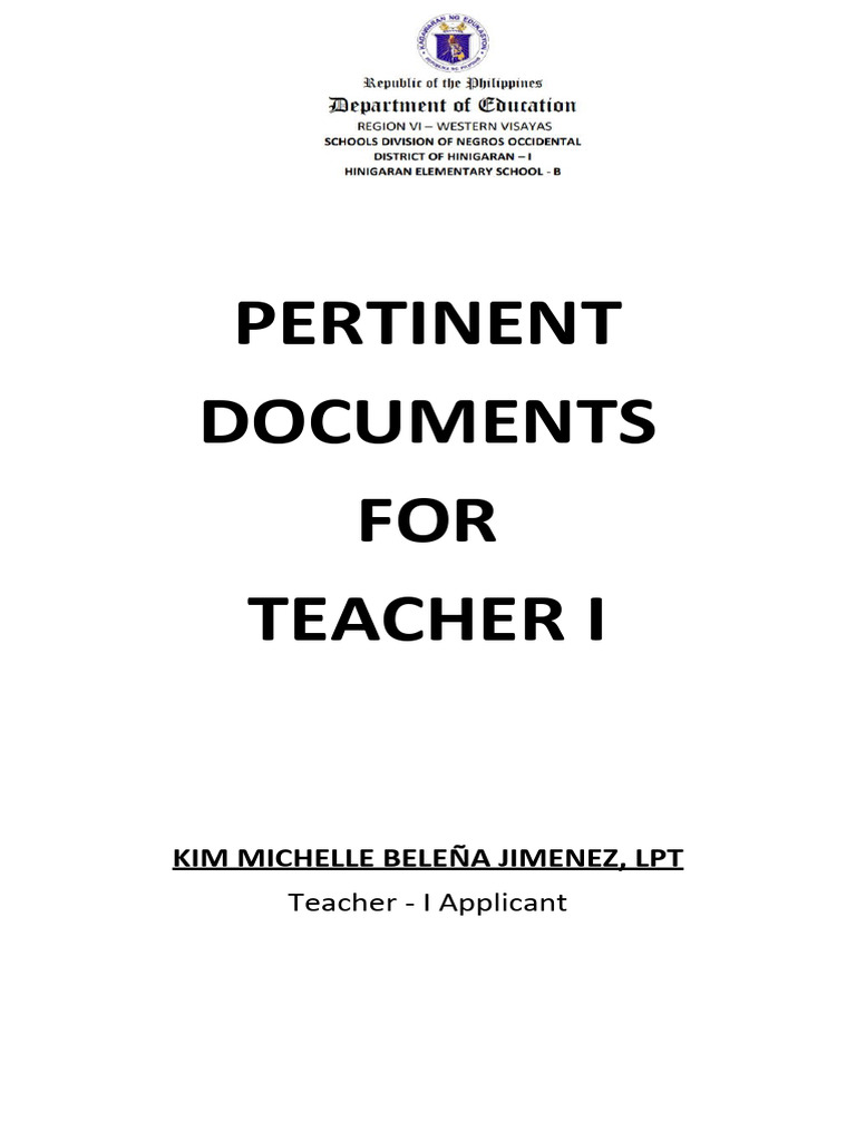 Pertinent Document For Teacher I | PDF