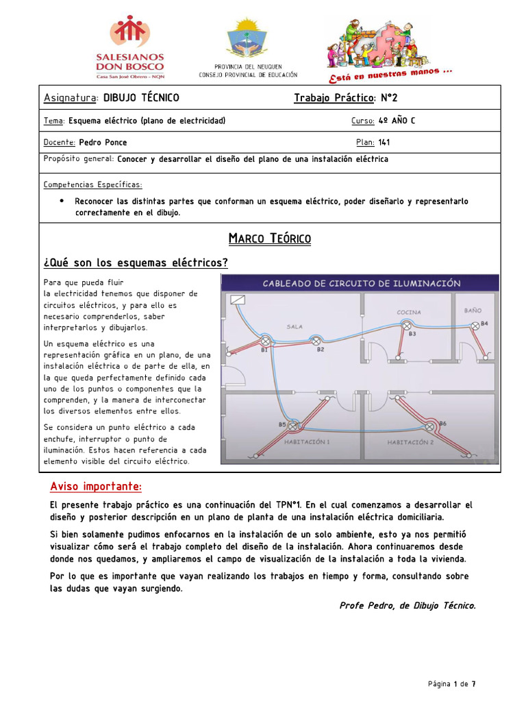 Dibujo Técnico 4°C - T.P. N°2 - Esquema eléctrico completo | PDF | Ingenieria Eléctrica ...