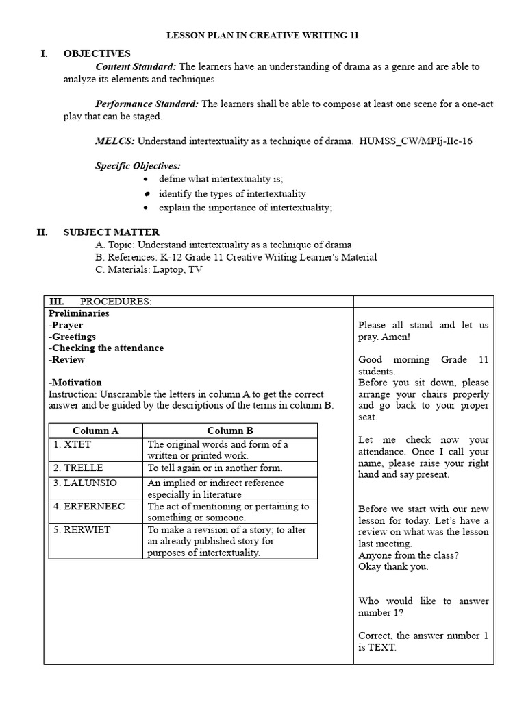 Intertextuality in Grade 11 Creative Writing | PDF | Intertextuality