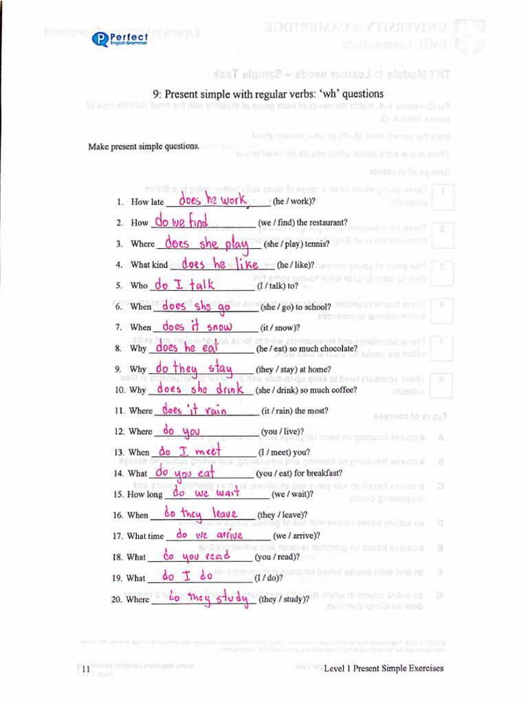 Pres Simple Exercise answers | PDF