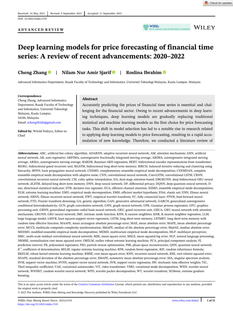 Deep Learning Models For Price Forecasting of Financial Time Series - A ...