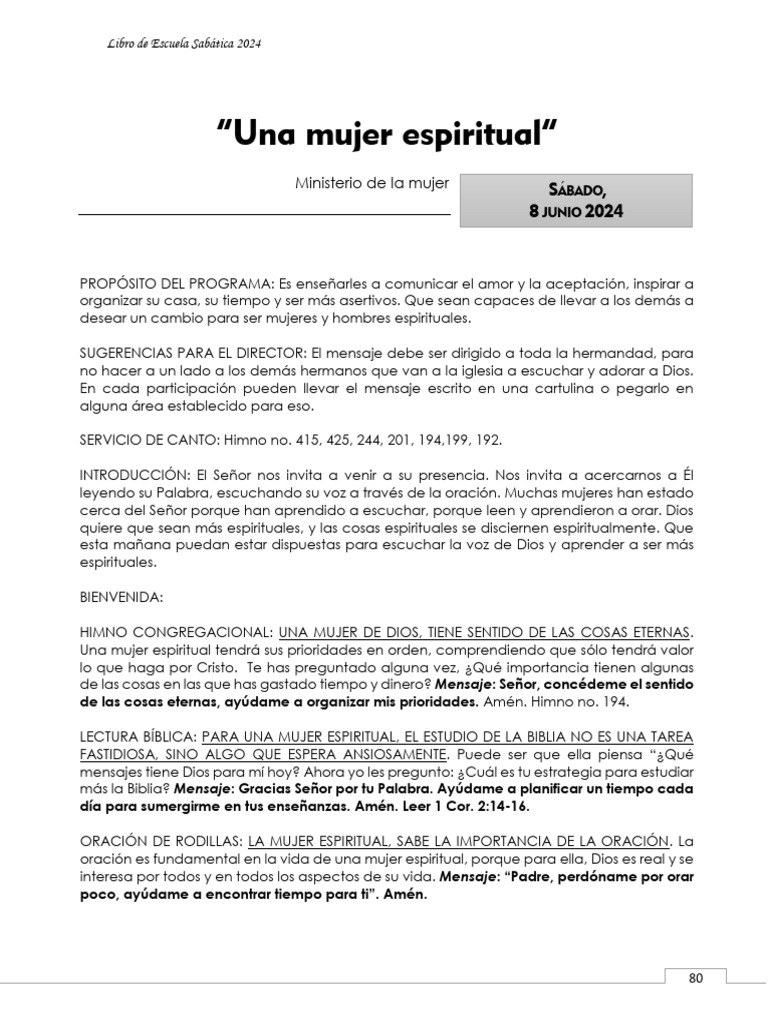 Libro de Programas Escuela Sabática 2024-80-81 | PDF | Oración | Dios