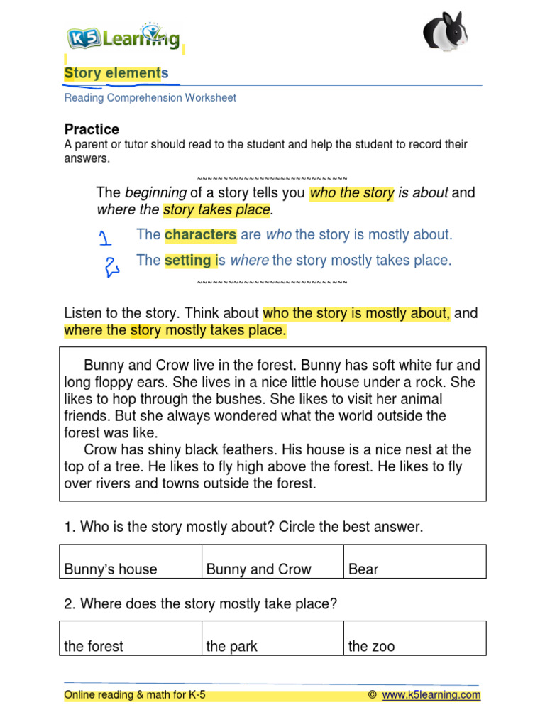 Grade 1 Story Elements Worksheet | PDF