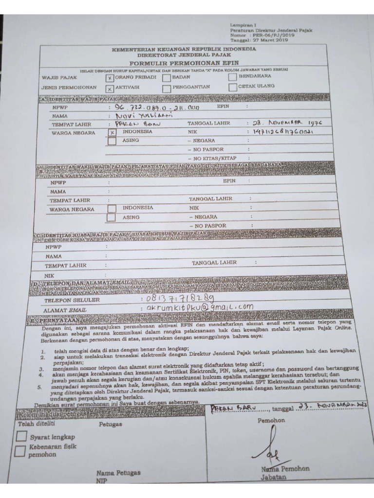 Formulir Permohonan Kode Efin | PDF