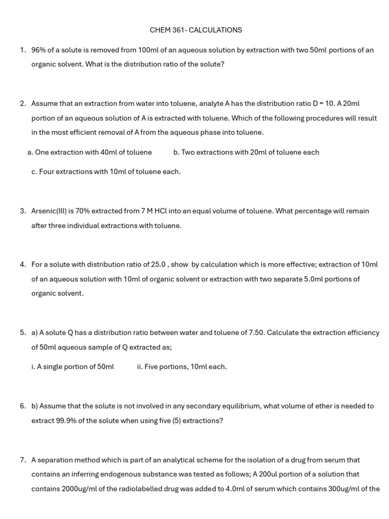 CHEM 361 - Compiled Calculations | PDF | Acid | Chemical Compounds