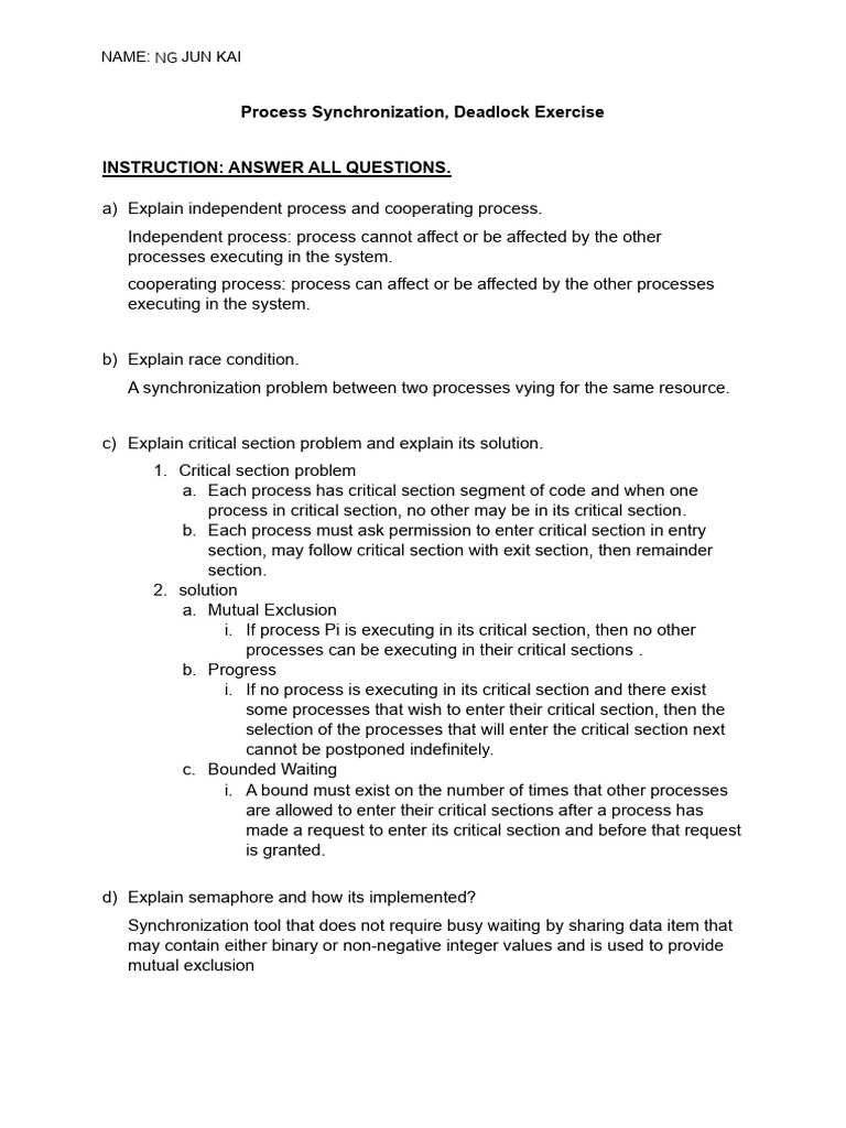 Deadlock Exercise & Answer | PDF | Operating System Technology | Concurrent Computing