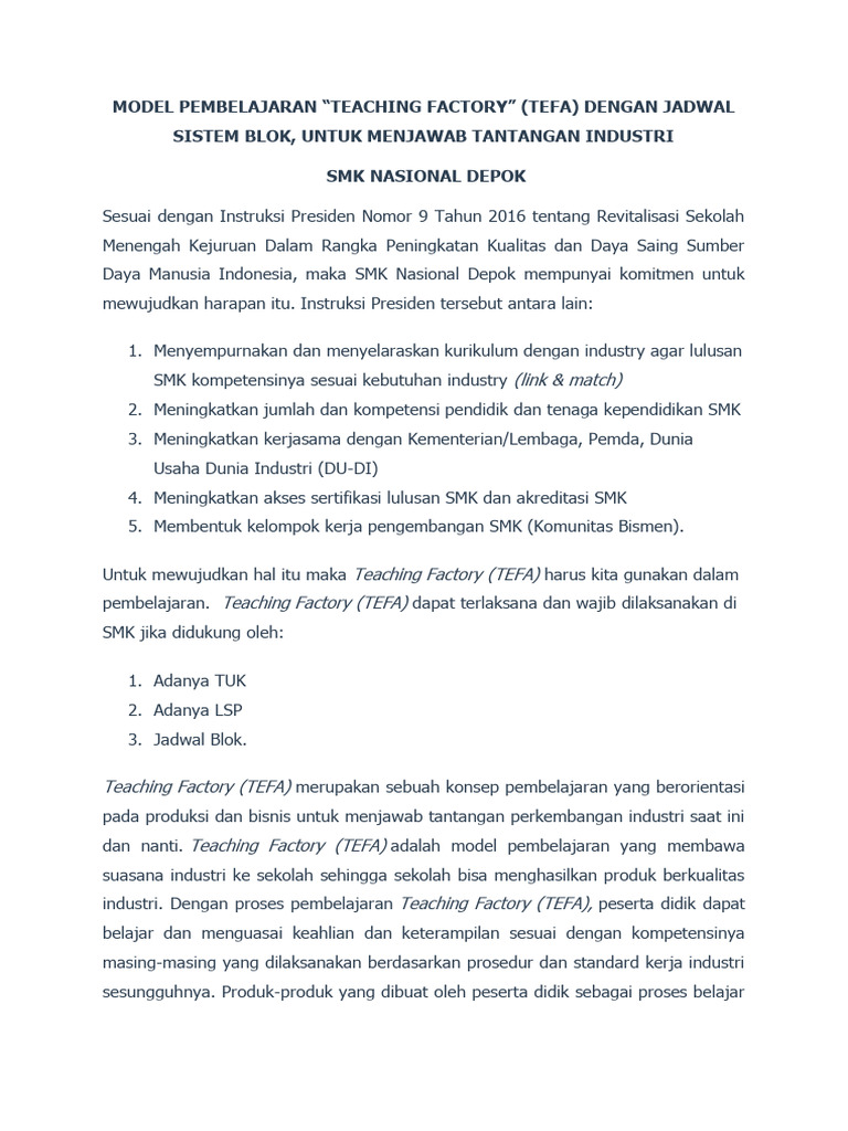 Model Pembelajaran Tefa Tkro | PDF | Teknologi & Rekayasa