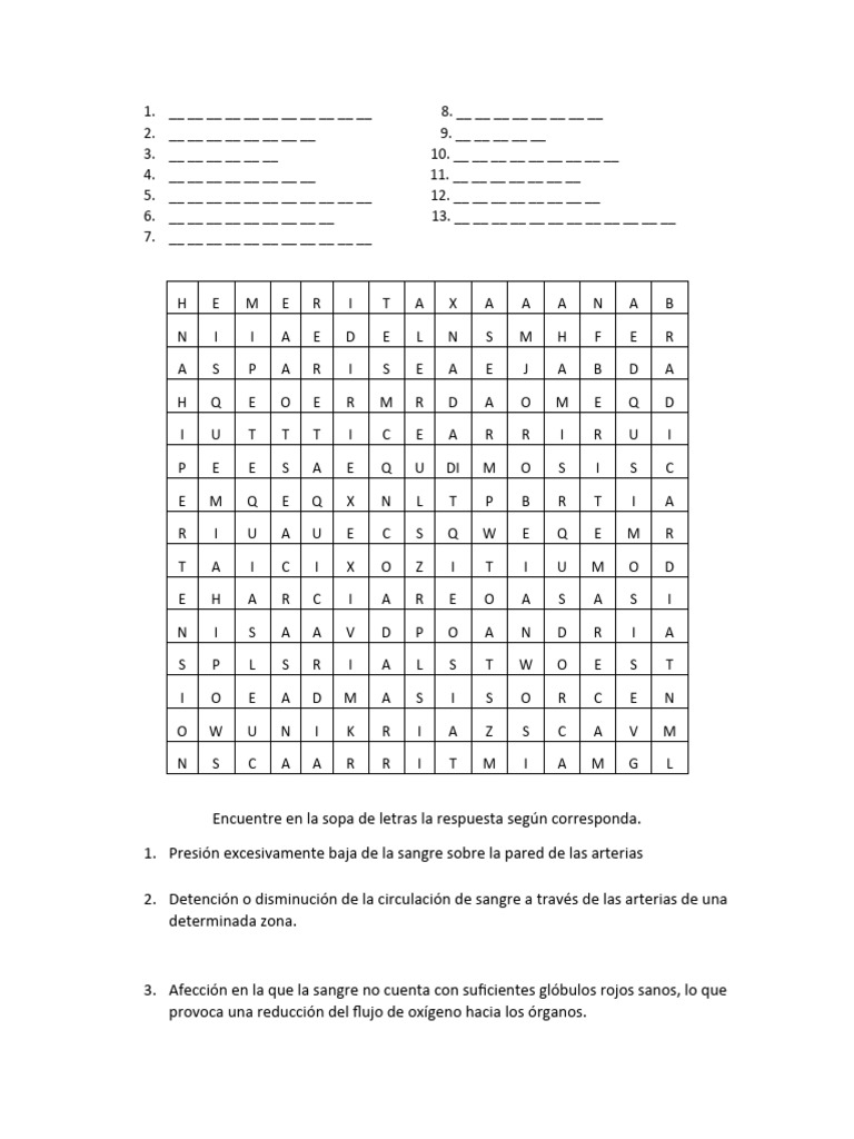 Sopa de Letras y Semiologia | PDF | Corazón | Artería