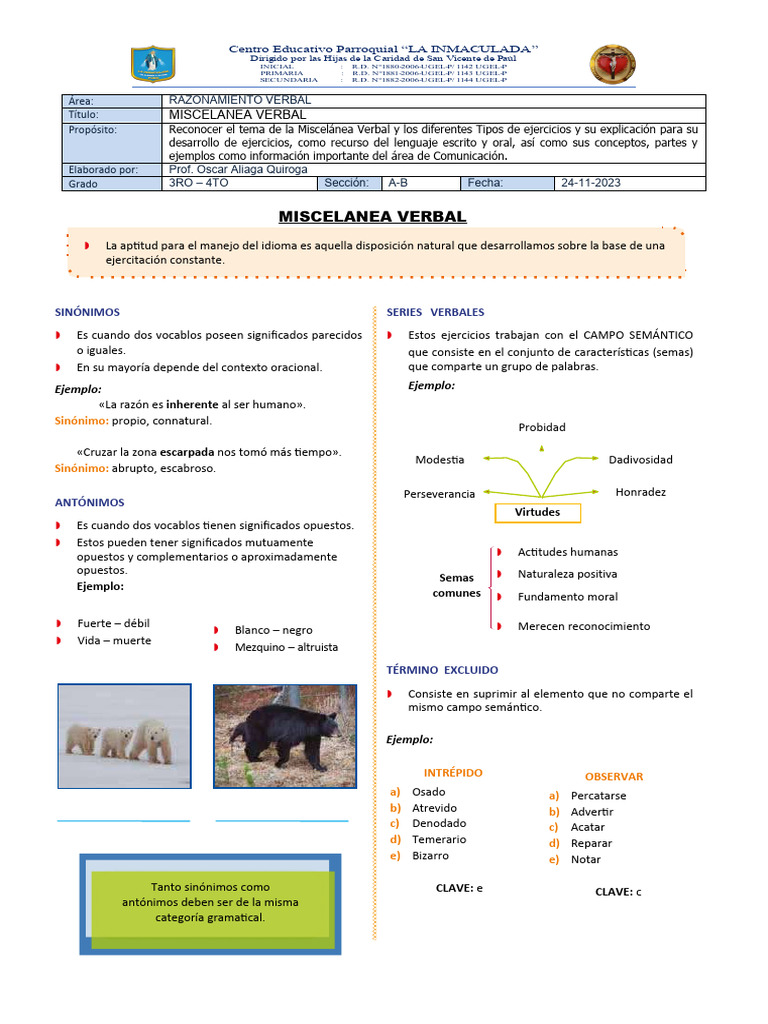 3ro 4to RV Miscelanea - Verbal | PDF | Lingüística | Gramática