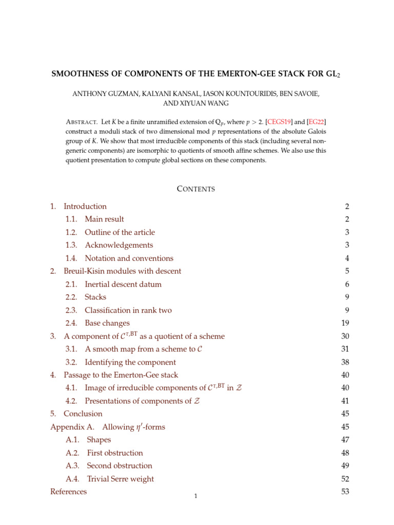 Smoothness in Emerton-Gee Stack GL2 | PDF | Field (Mathematics) | Ring ...