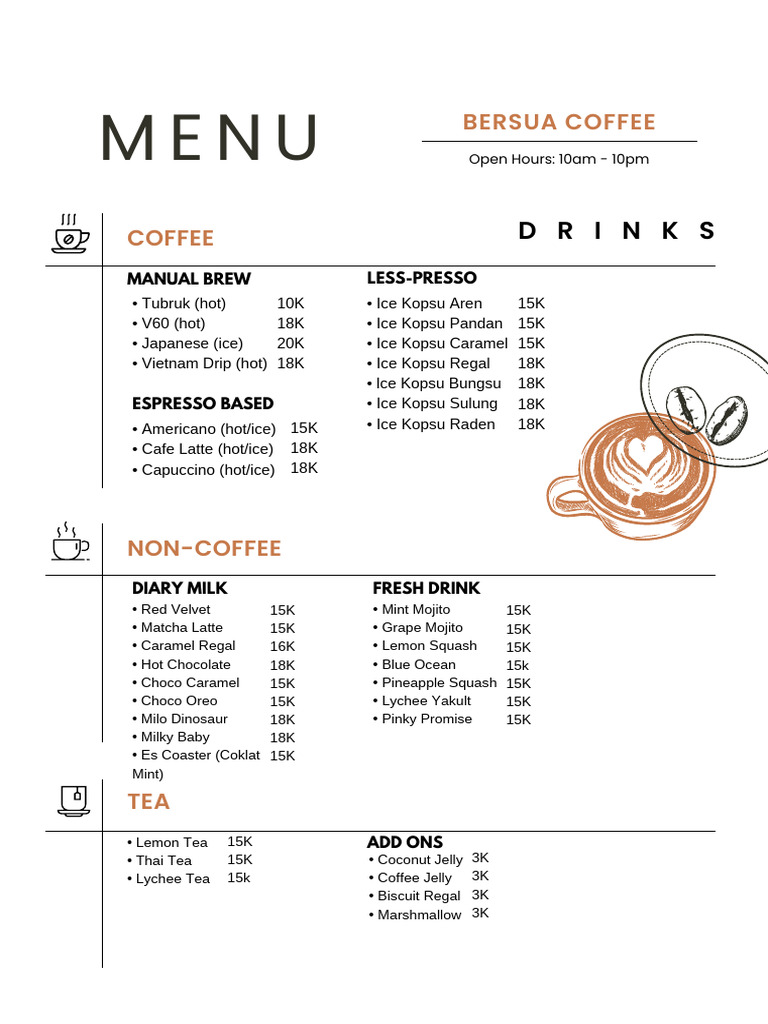 Menu Lengkap Bersua Coffee Matraman | PDF