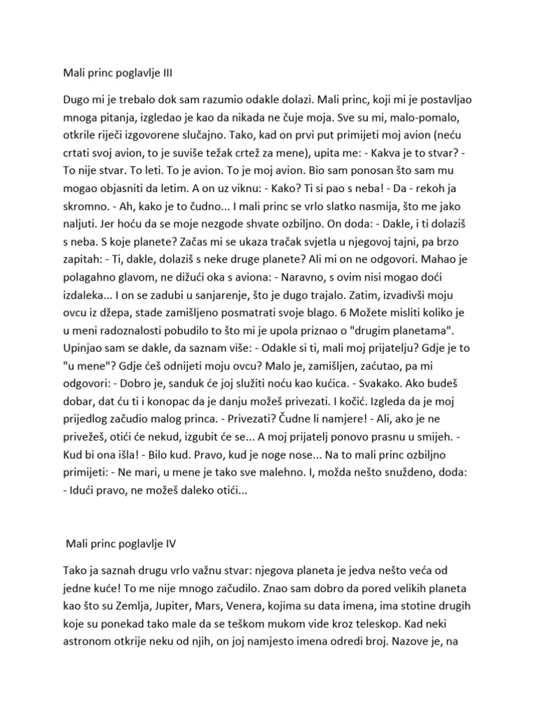 Mali Princ Poglavlje III I IV | PDF