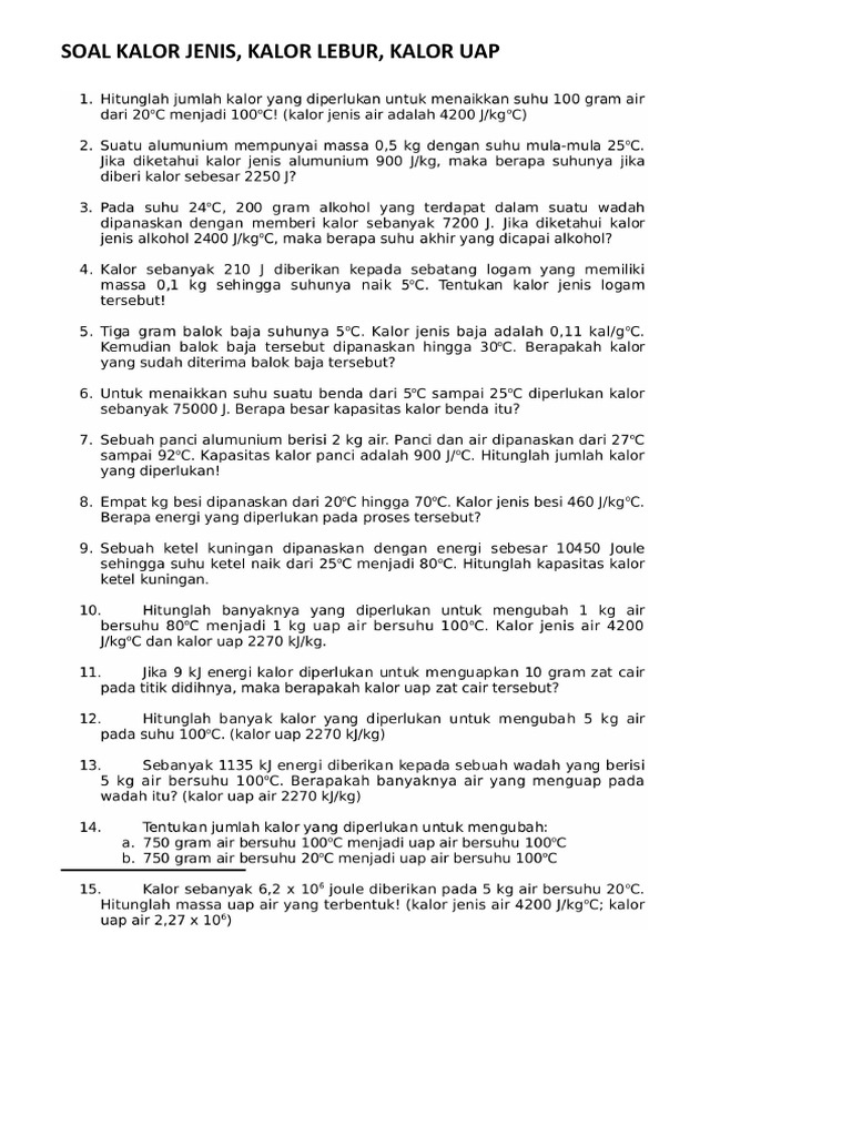 Soal Kalor Jenis Kalor Lebur Dan Kalor Uap | PDF