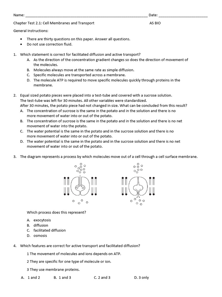 Chapter Test Cell Transport | PDF | Cell Membrane | Cell Signaling