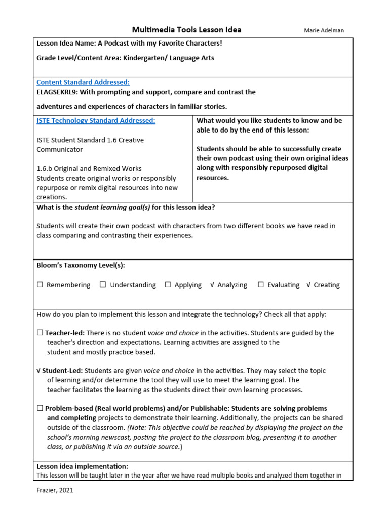Multimedia Lesson Idea Pdf Learning Teaching