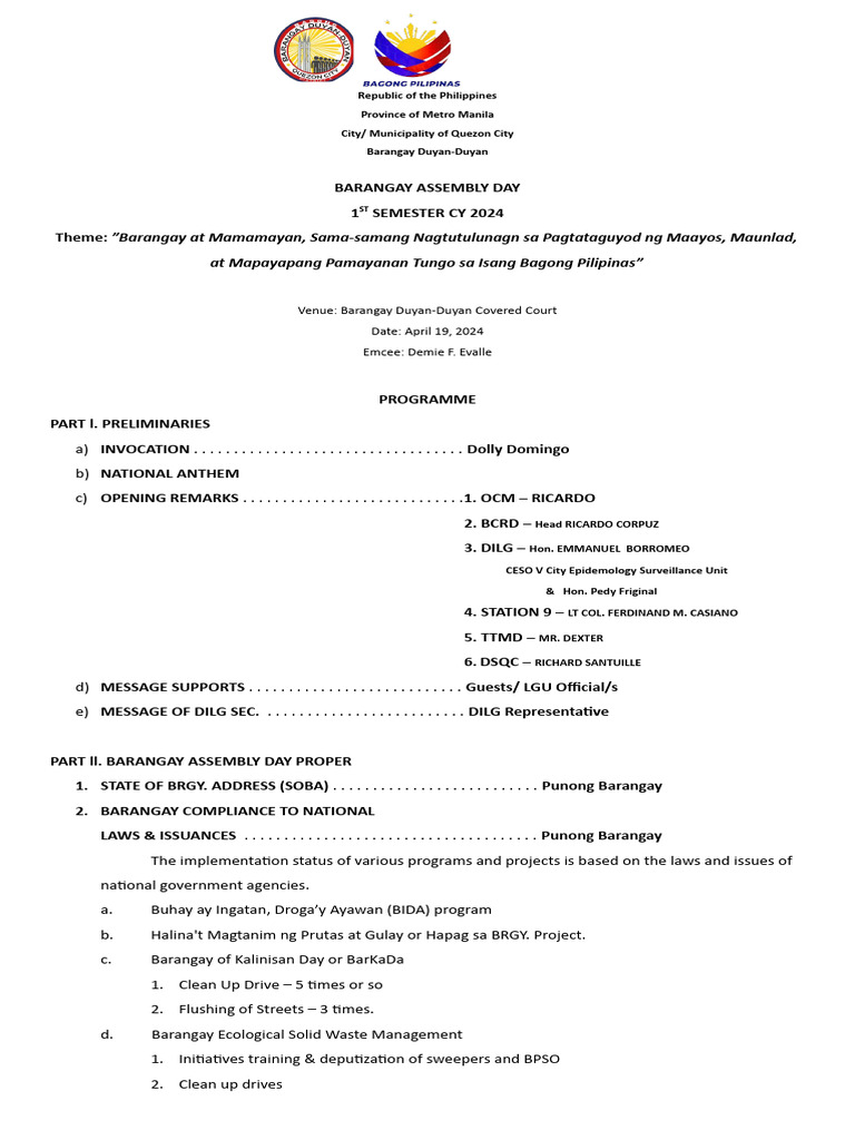 Barangay Assembly Script | PDF | Science & Mathematics