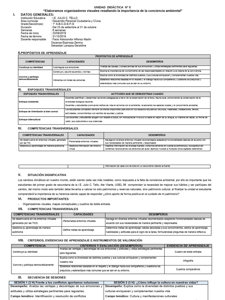 Unidad Didáctica Primero N°5 DPCC | Descargar gratis PDF | Aprendizaje | Migración humana
